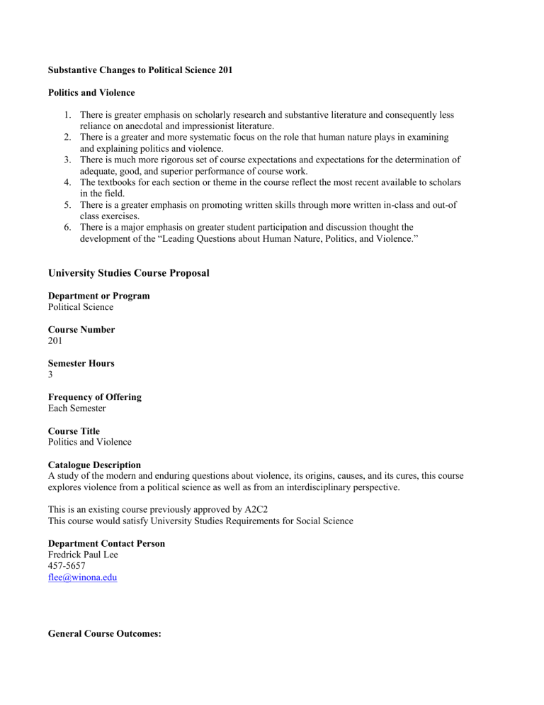 Substantive Changes To Political Science 201