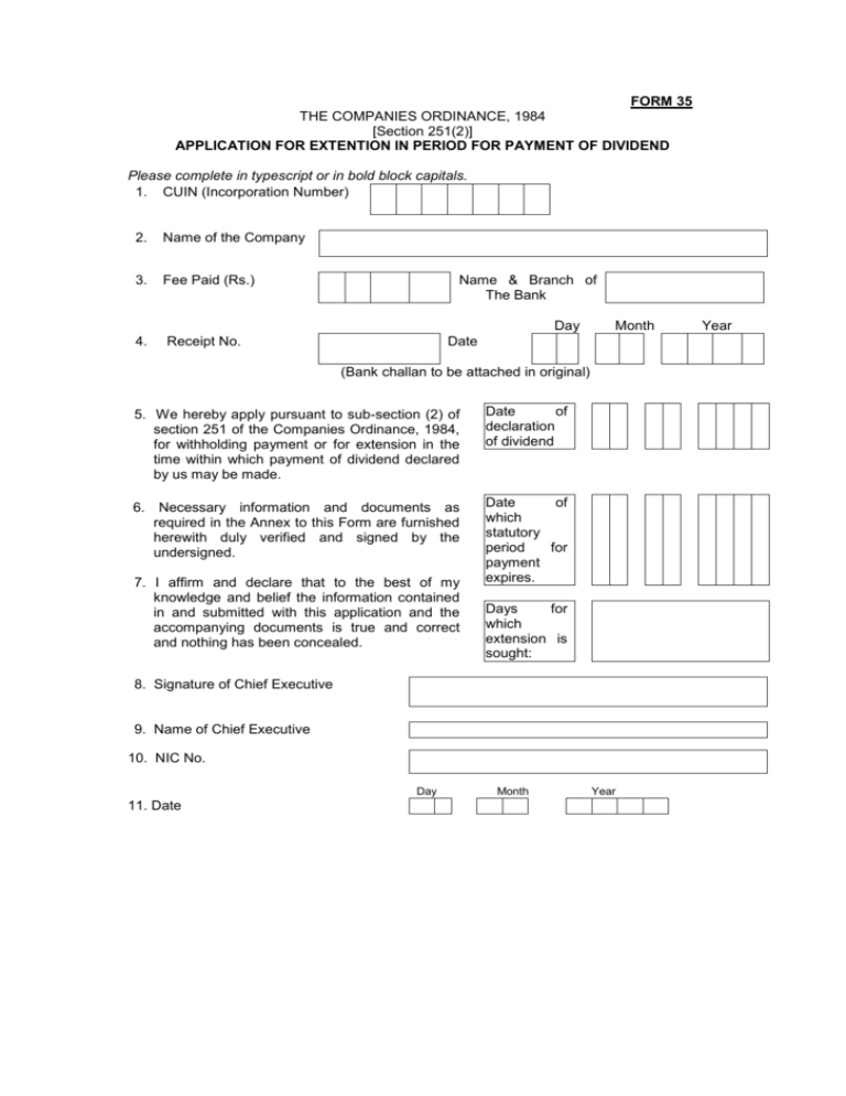 FORM 35 FORM 35