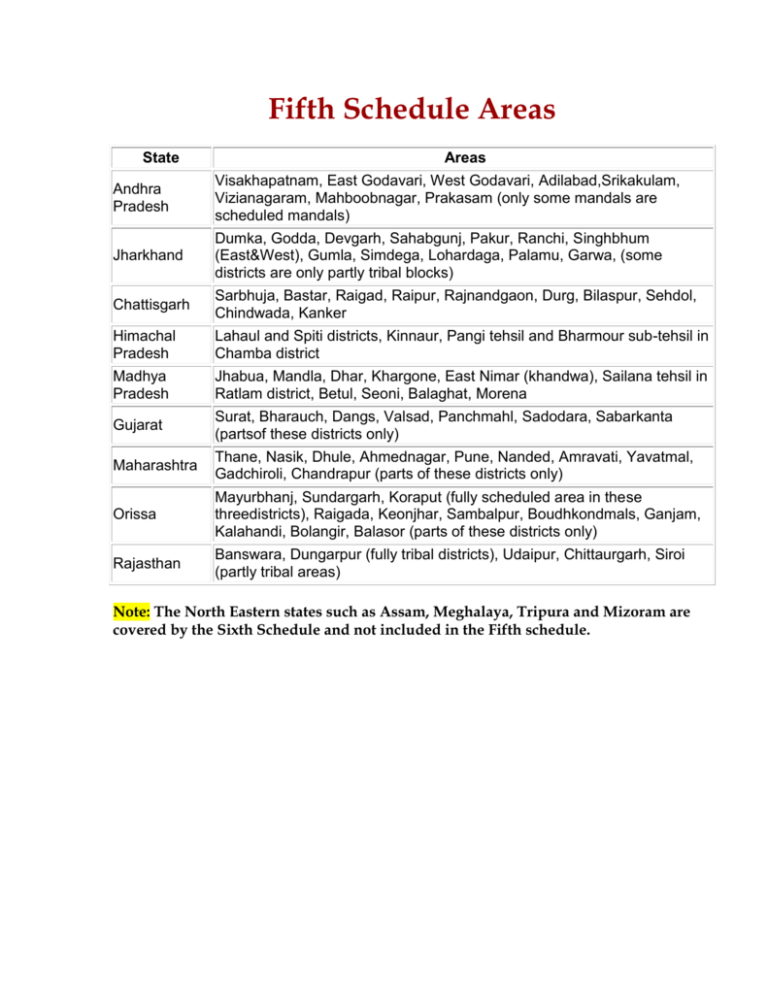 Fifth Schedule Areas Of Planning Commission Fifth Schedule Areas Of Planning Commission