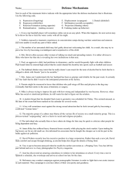 Defense Mechanisms Matching Worksheet