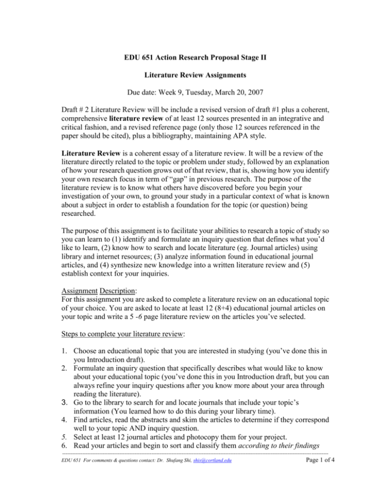 Small Scale Literature Review Assignment Small Scale Literature Review Assignment