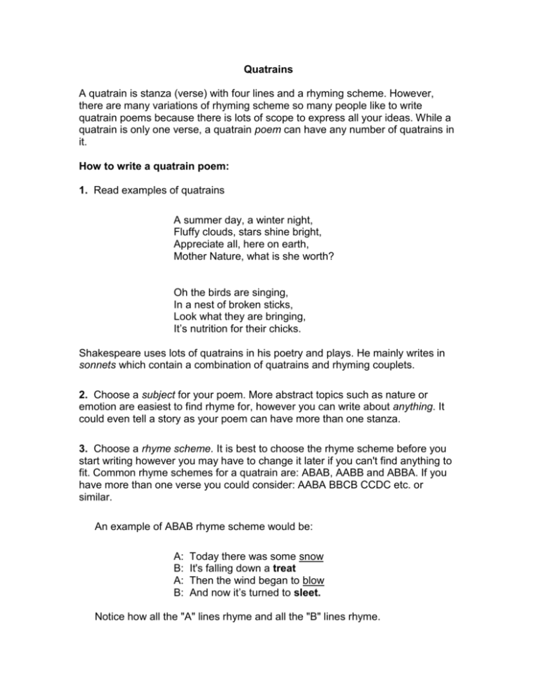 What Is A Quatrain Poem Example Sitedoct