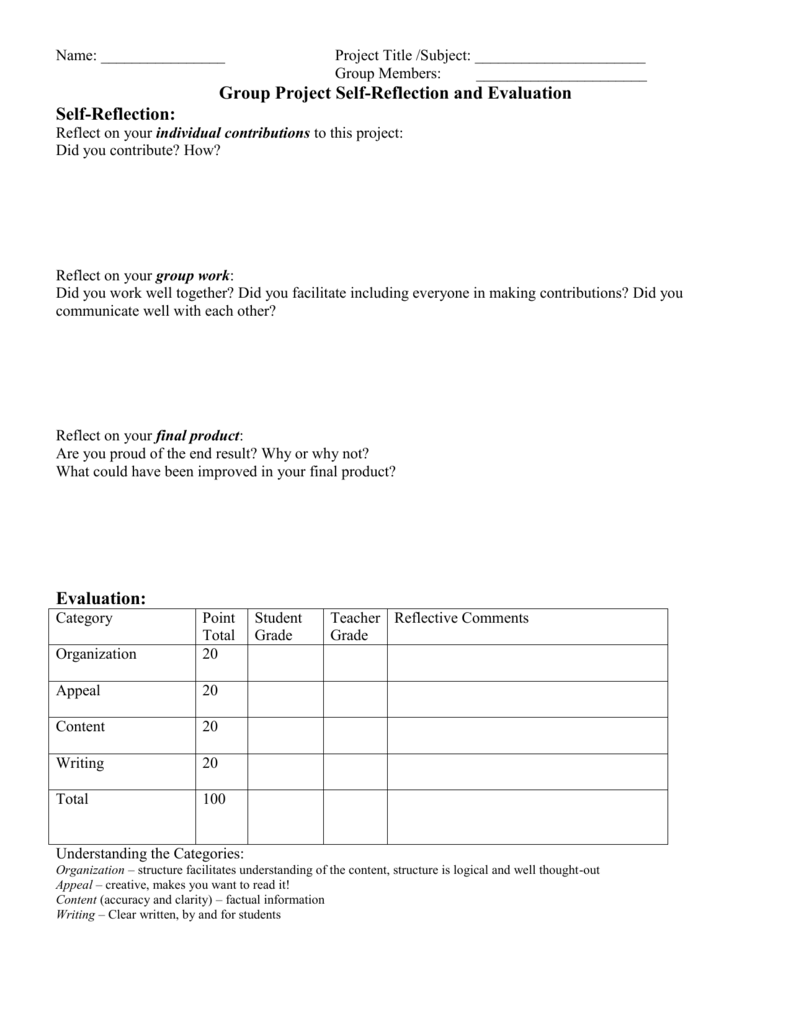 Group Project Self Reflection And Evaluation
