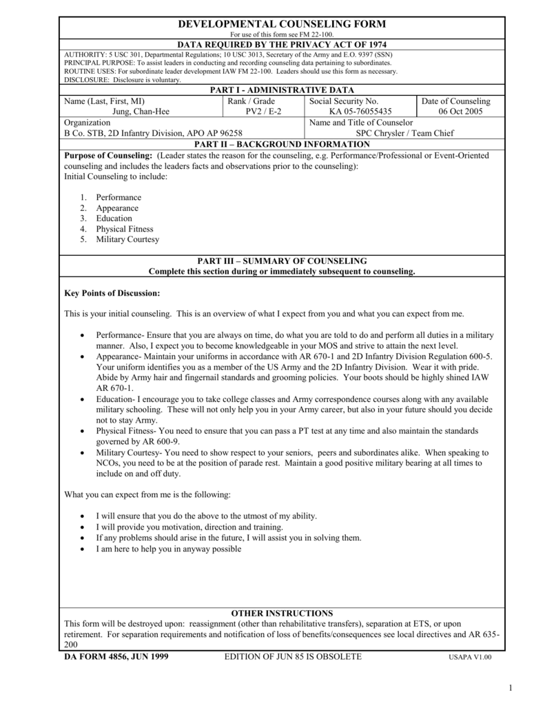 Army Ftr Counseling Army Military