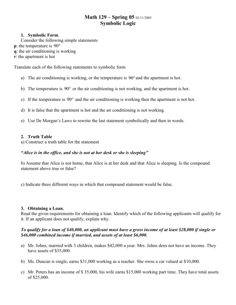 Symbolic Logic Symbolic Logic