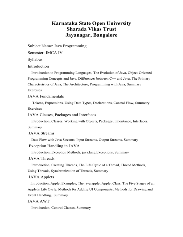 Java Language Summary Java Language Summary