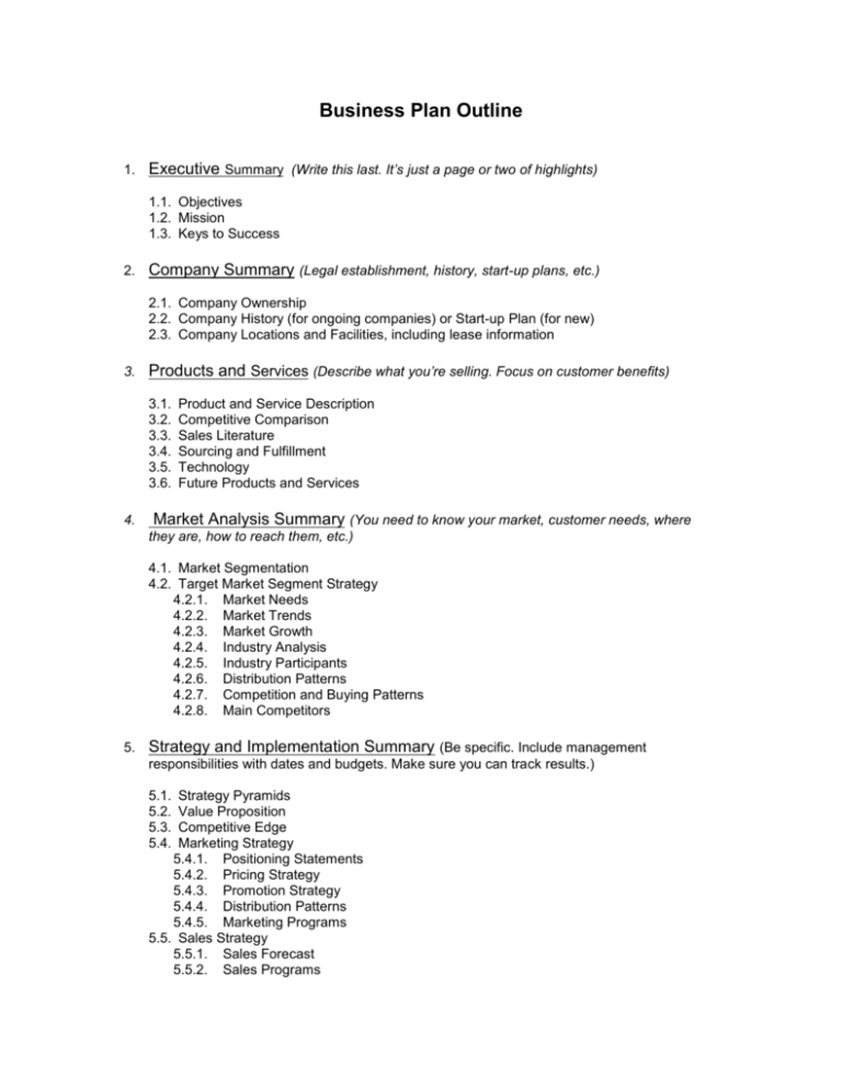 Business Plan Outline