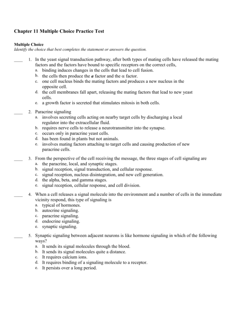 Chapter 11 Multiple Choice Practice Test Chapter 11 Multiple Choice Practice Test