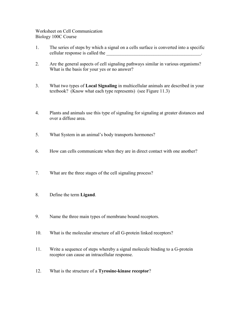 Worksheet On Cell Communication Worksheet On Cell Communication