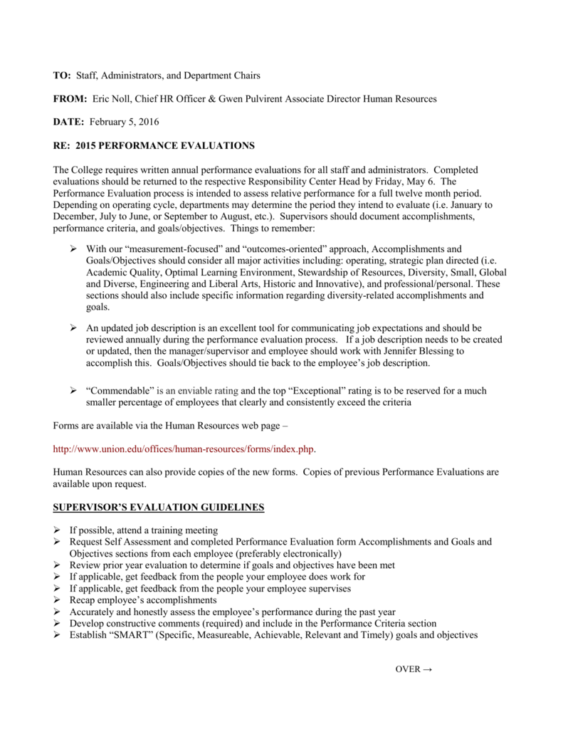 Performance Evaluation Memo