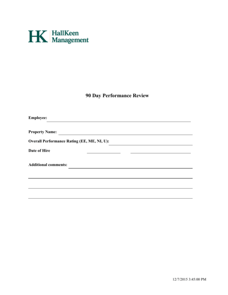 90 Day Performance Review Form