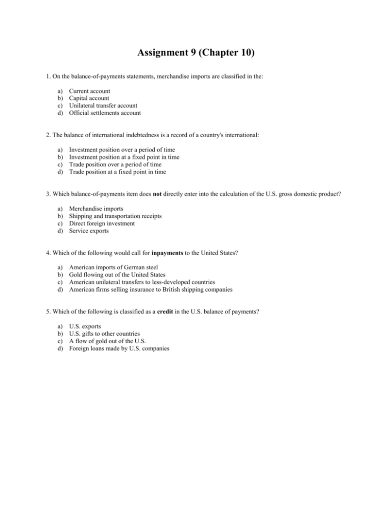 International Economics: Balance of Payments Assignment