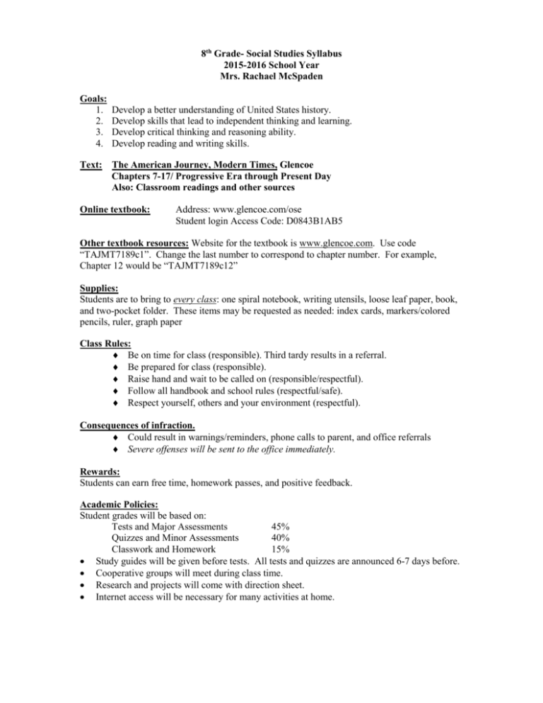 8th Grade Social Studies Syllabus 8th Grade Social Studies Syllabus