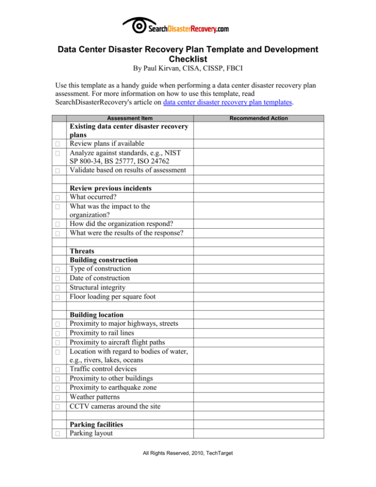 Data Center Disaster Recovery Plan Templates
