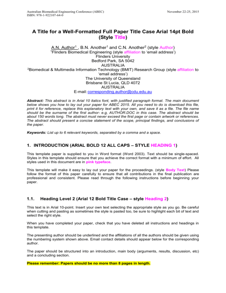 A Title For A Well Formatted Full Paper Title Case Arial 14pt Bold