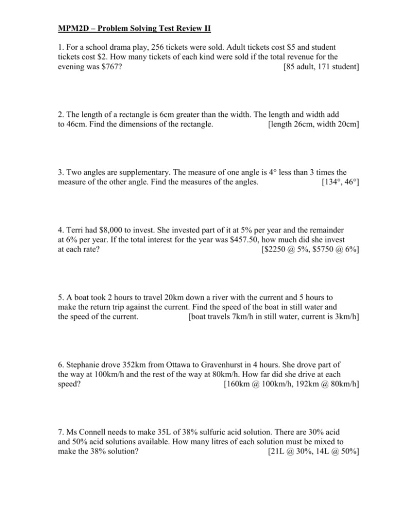 MPM2D Problem Solving Test Review