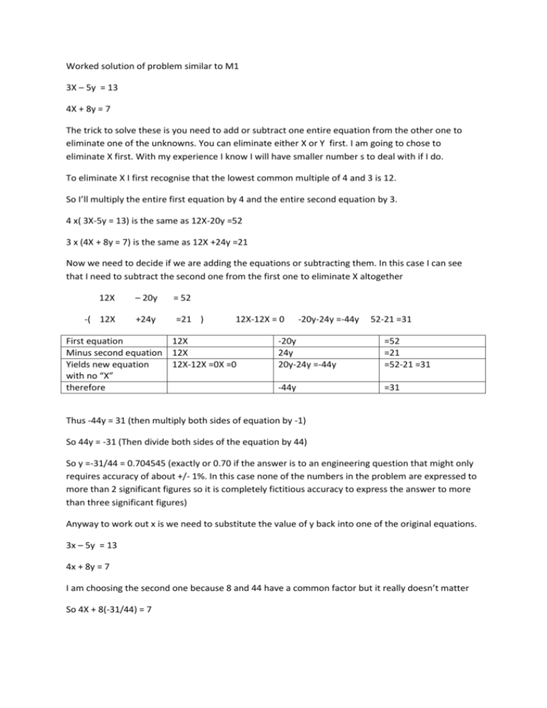 Worked Solution Of Problem Similar To M1 3X 5y 13 4X 8y 7