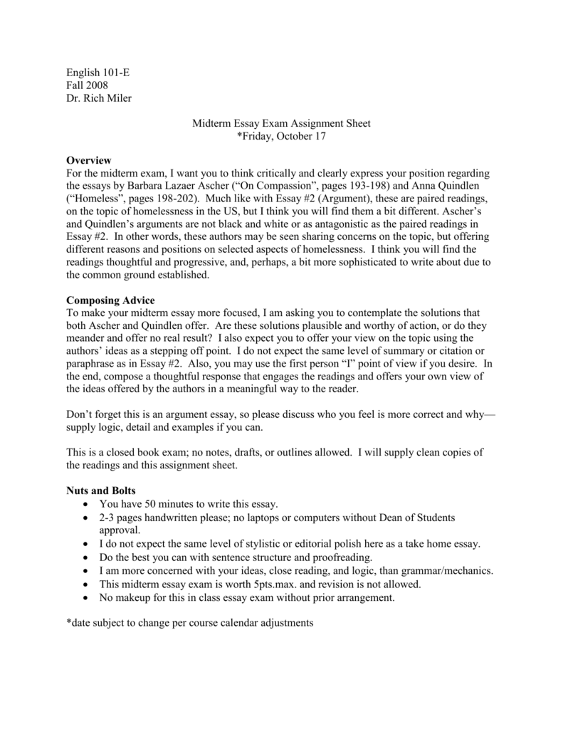 Writing Placement Exam Summer 2008 Writing Placement Exam Summer 2008