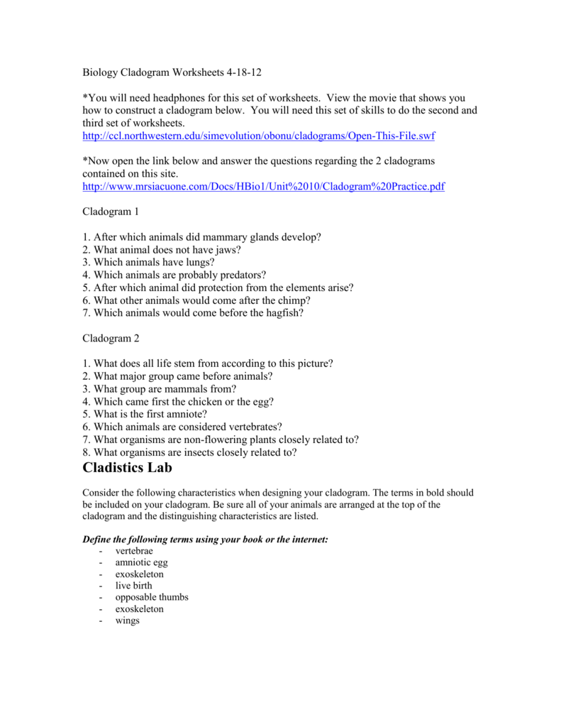 Making A Cladogram Worksheet Making A Cladogram Worksheet