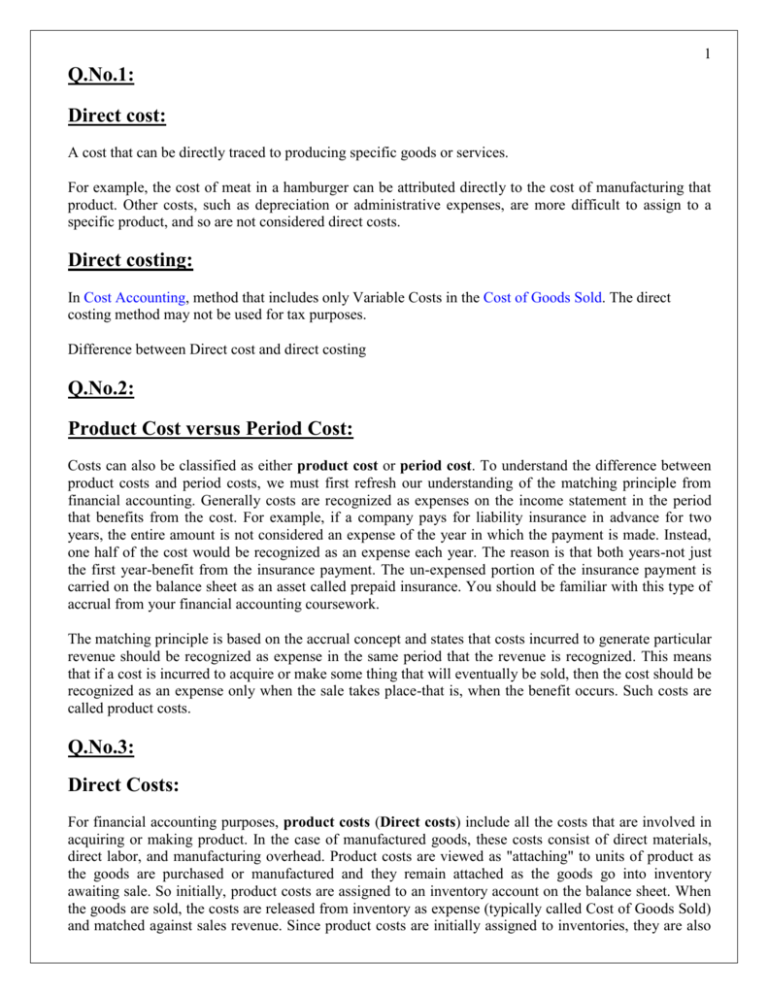 Product Cost Versus Period Cost Product Cost Versus Period Cost