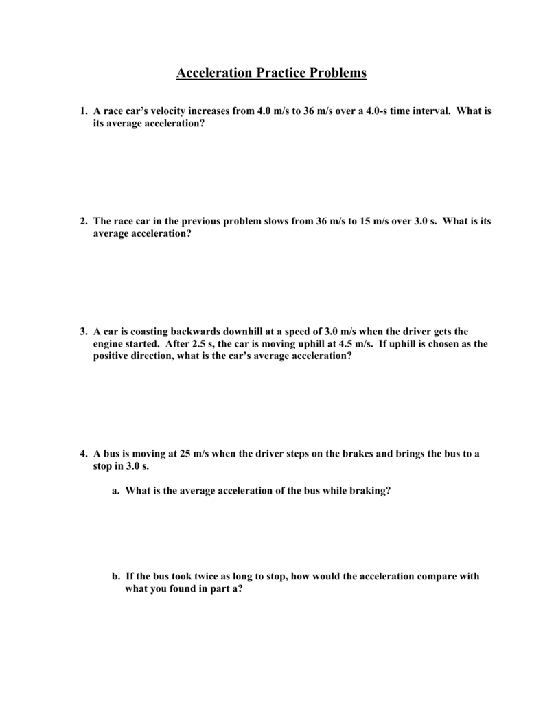 Acceleration Practice Problems