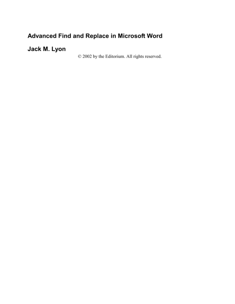 Advanced Find And Replace In Microsoft Word