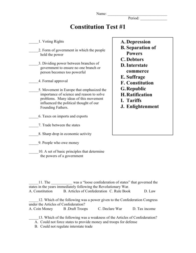 Constitution Quiz 1 Constitution Quiz 1
