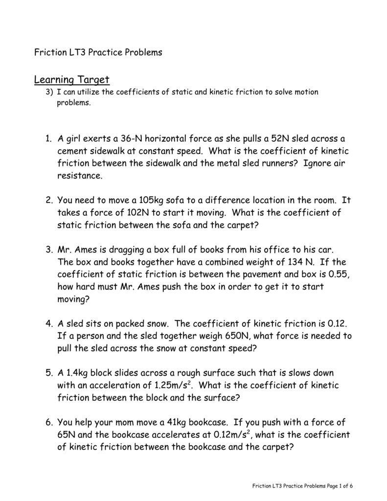 Friction Practice Problems 2 Friction Practice Problems 2