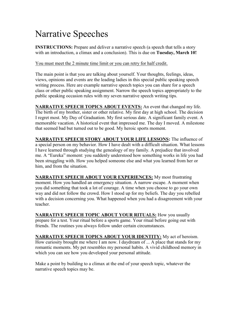 Narrative Speeches Narrative Speeches