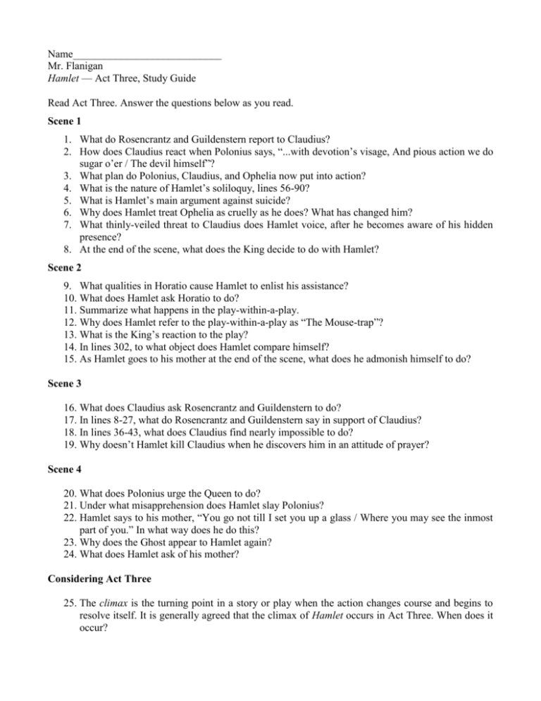Name____________________________ Mr. Flanigan Hamlet