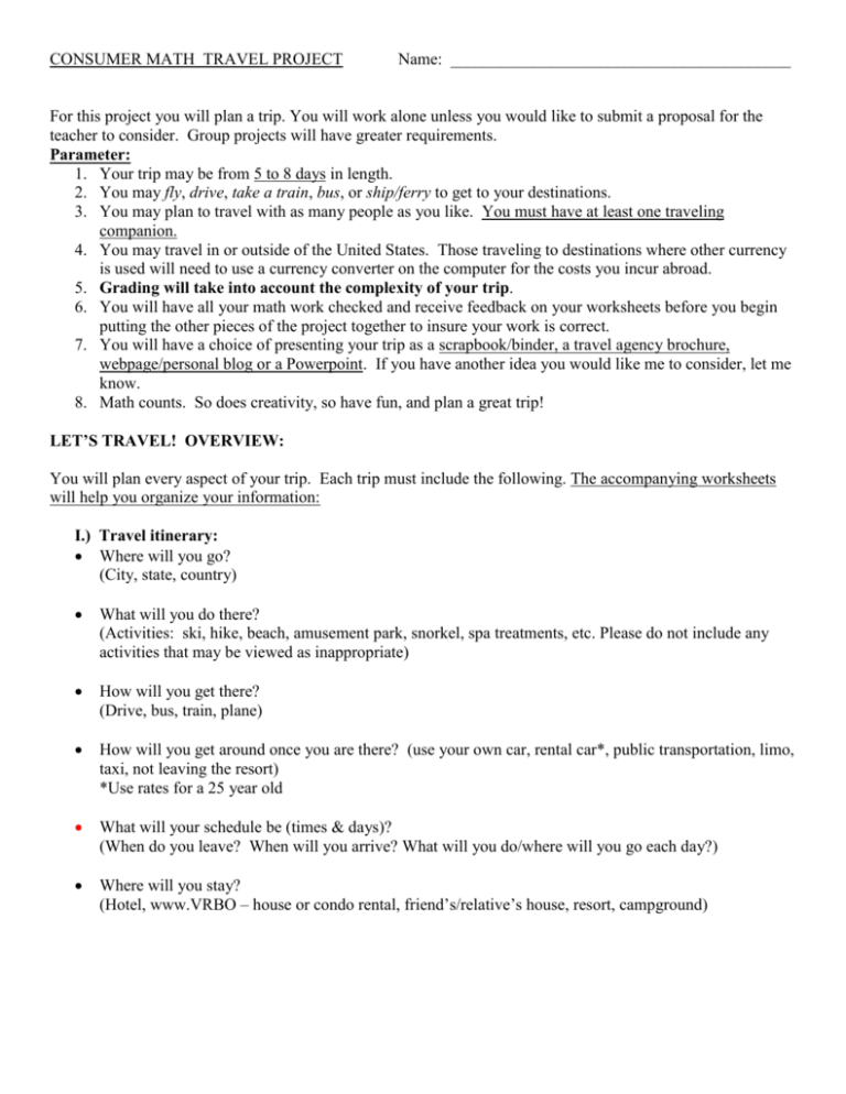 CONSUMER MATH TRAVEL PROJECT