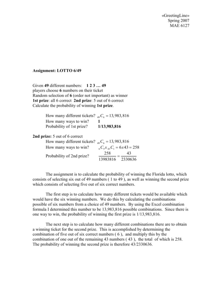 Assignment LOTTO 6 49