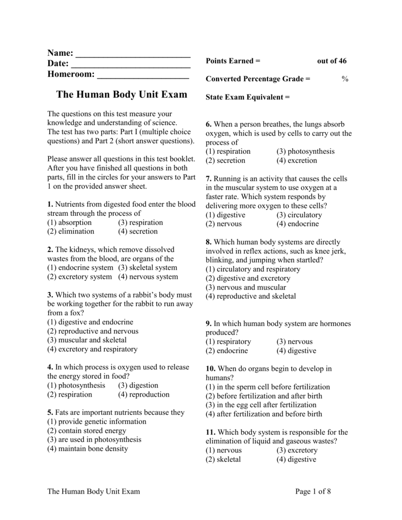 UNIT 6 The Human Body Unit Exam UNIT 6 The Human Body Unit Exam