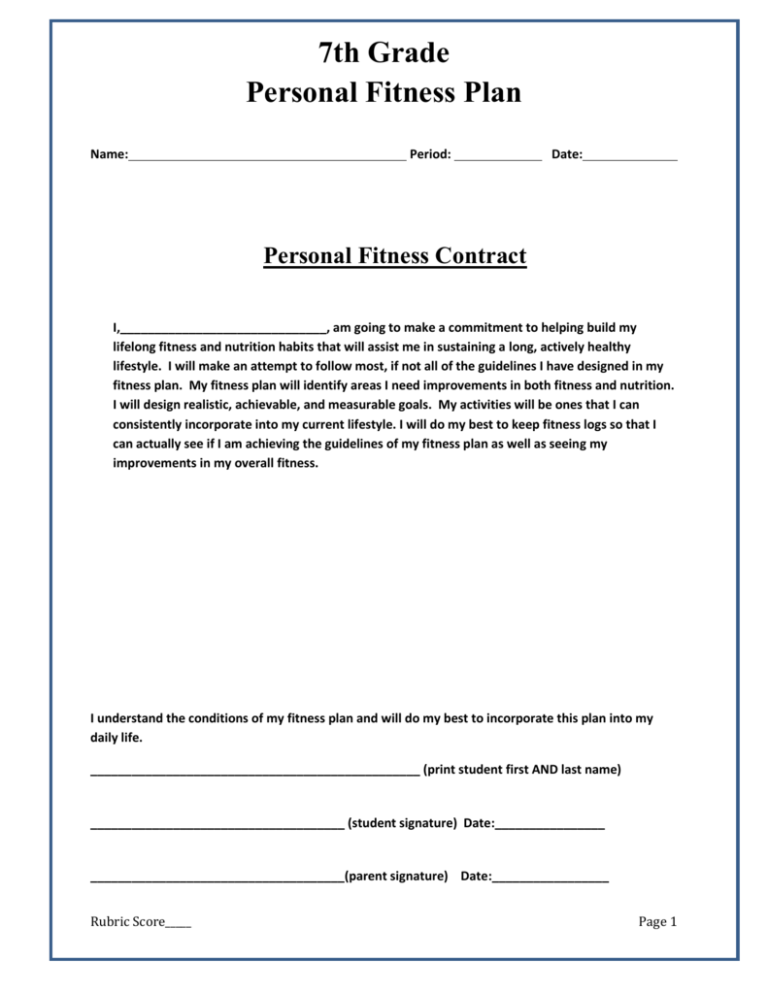 7th Grade Fitness Plan 7th Grade Fitness Plan