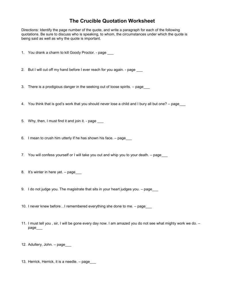 The Crucible Quotation Worksheet