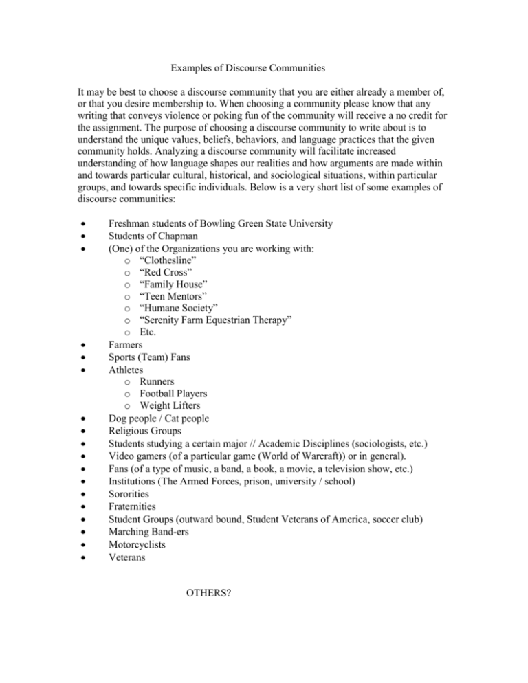 Examples Of Discourse Communities