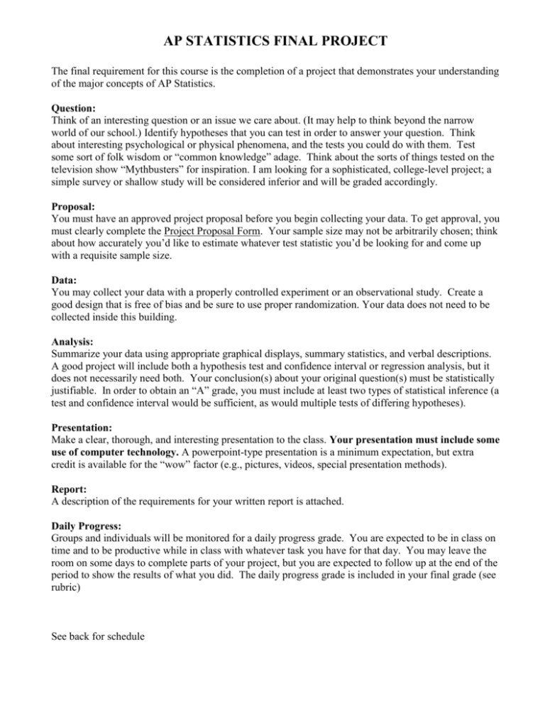 AP STATISTICS FINAL PROJECT AP STATISTICS FINAL PROJECT
