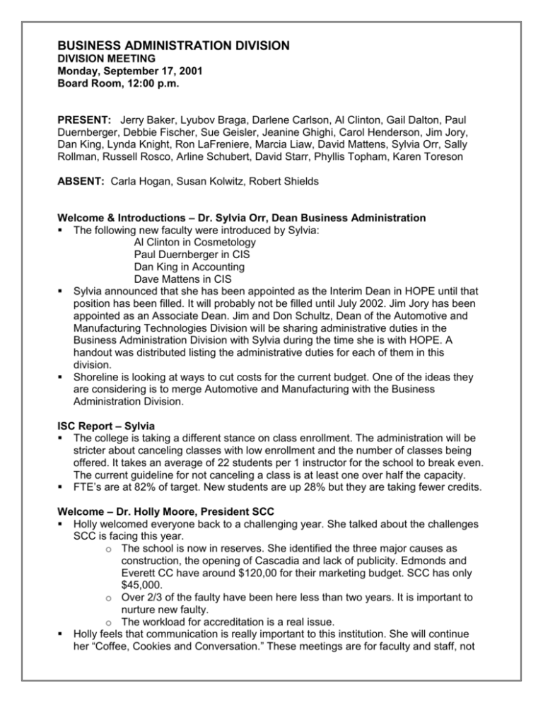 BUSINESS ADMINISTRATION DIVISION