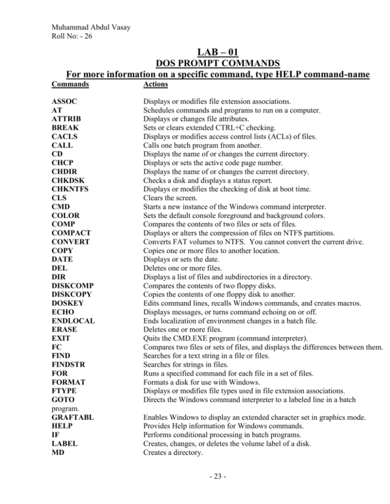 Dos Prompt Commands 1st Semester Notes