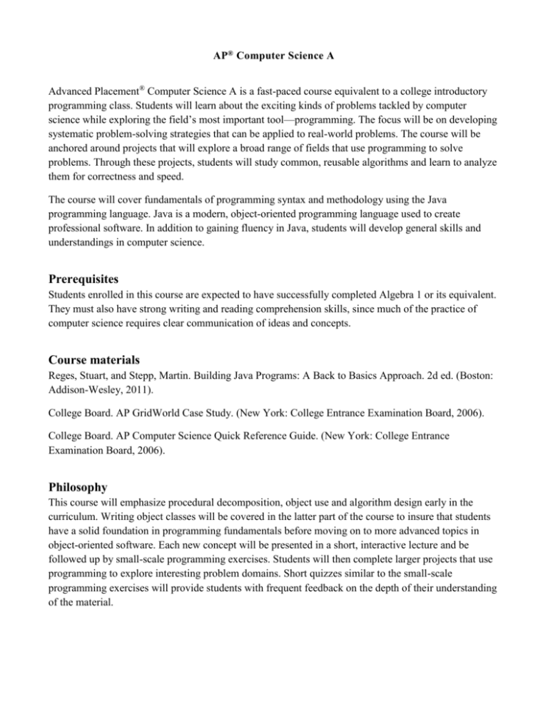 College Board approved Syllabus Computer Science Engineering