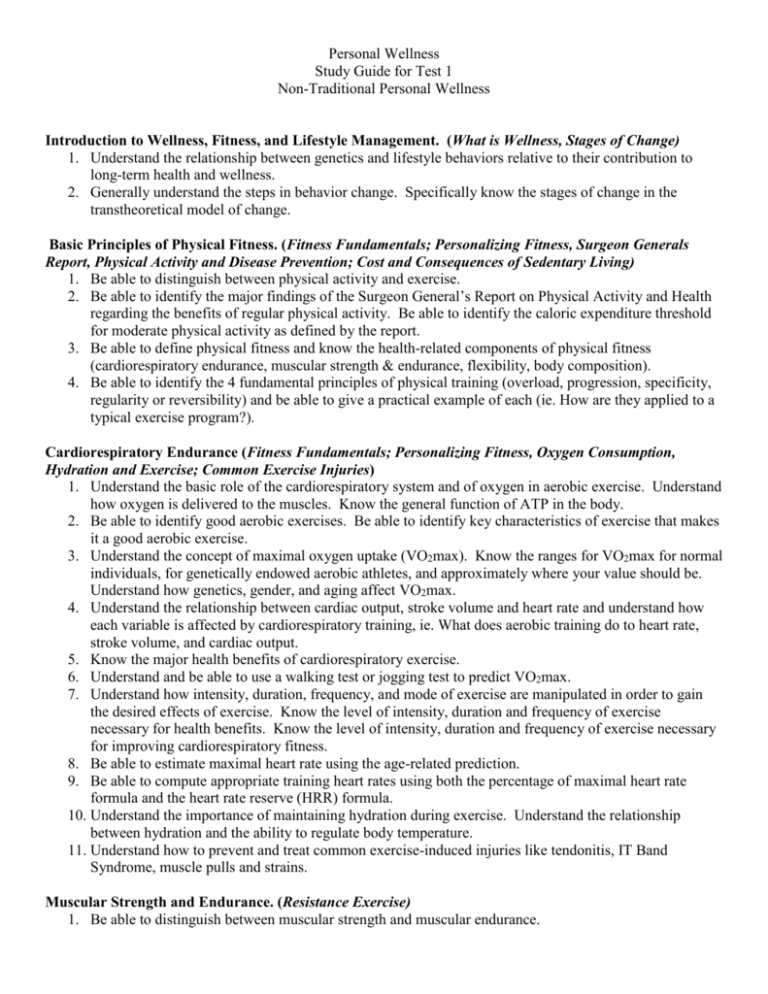 Study Guide For Test 1 Study Guide For Test 1