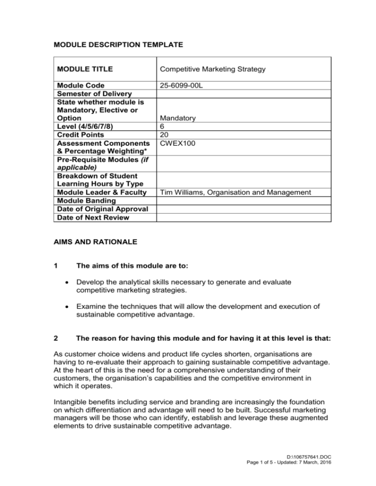 MODULE DESCRIPTION TEMPLATE MODULE DESCRIPTION TEMPLATE