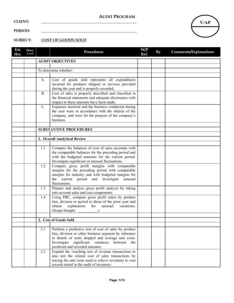 Cost Of Goods Sold Audit Procedures 80 Pages Summary 1 5mb Latest Update The Books Publisher