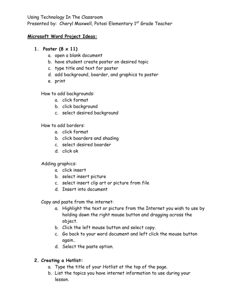 Microsoft Word Project Ideas 