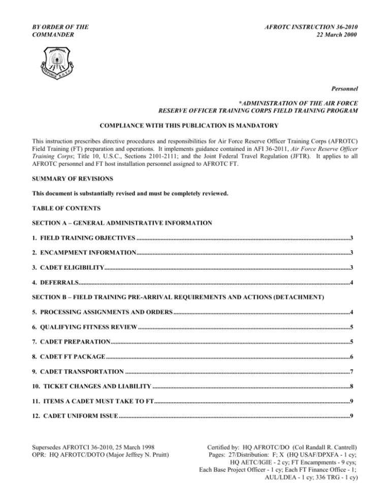 AFROTC Field Training Program Instruction 36-2010
