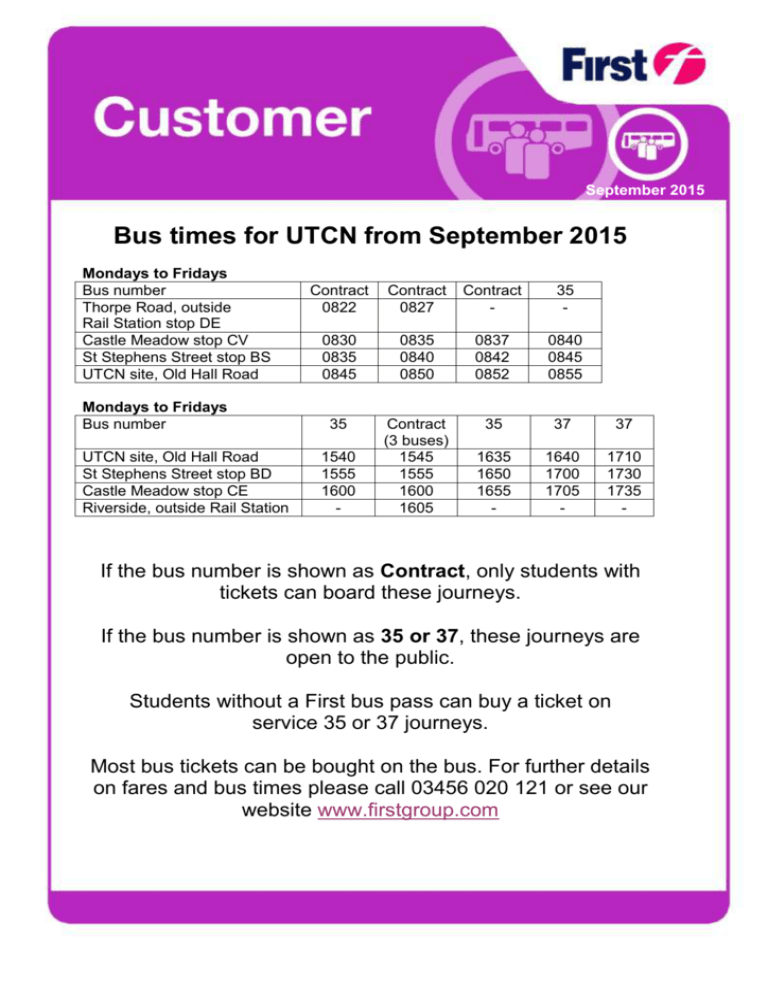 First Bus Timetable First Bus Timetable