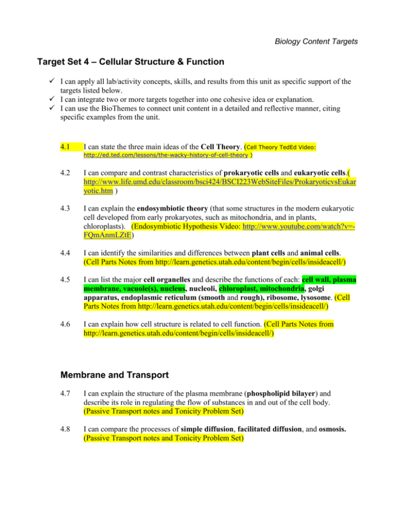 Target Set 4 Cellular Structure Function