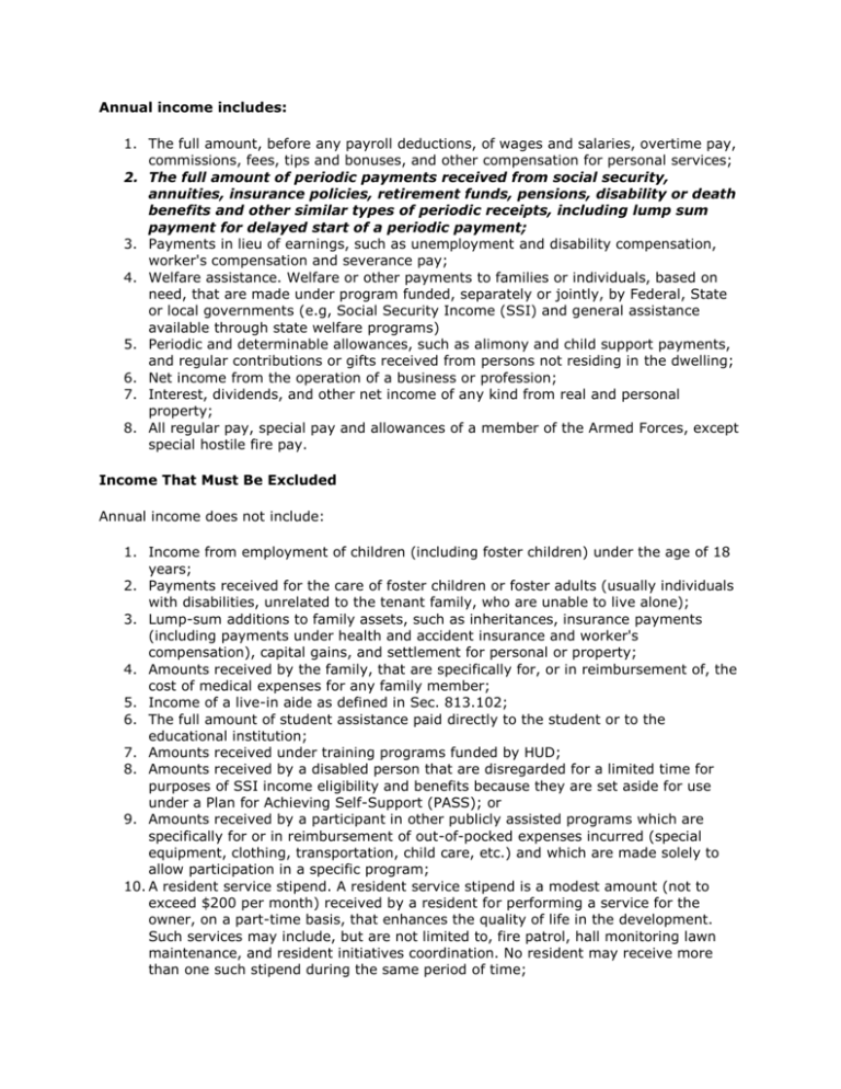 Annual Income Includes Annual Income Includes