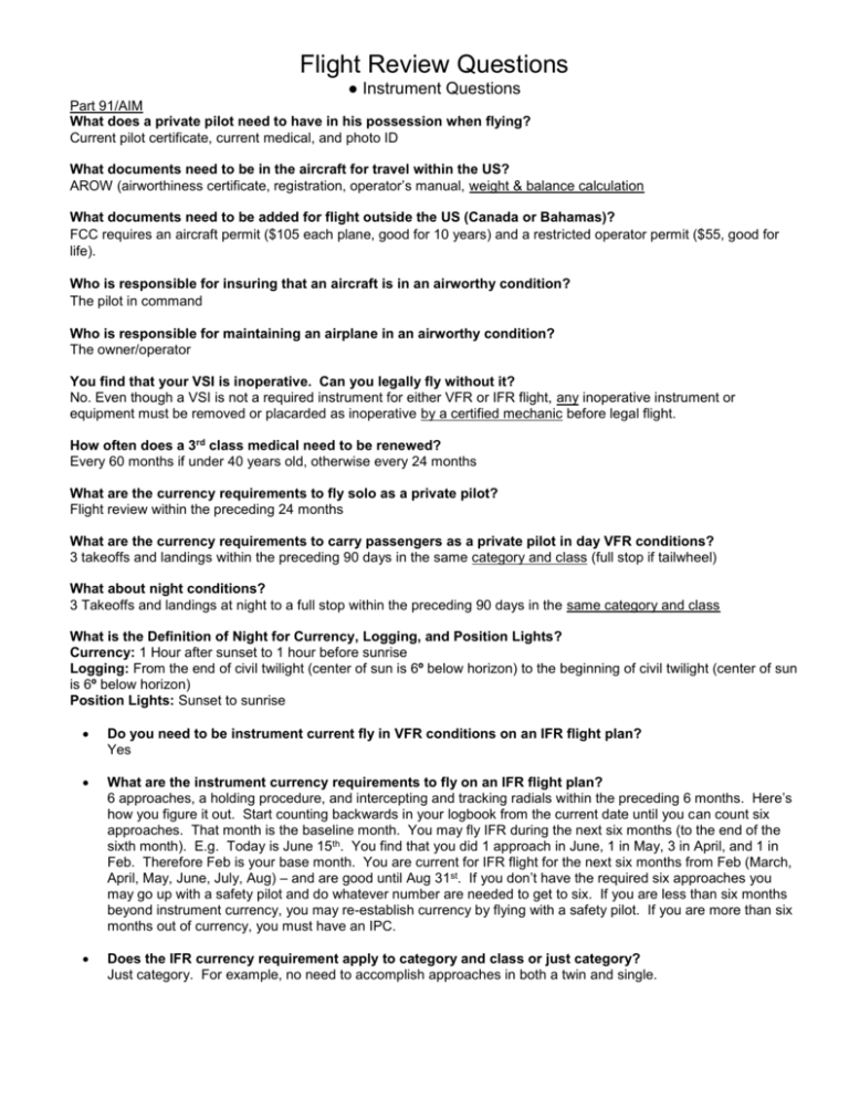 Flight Review Questions - takeflightsandiego.com