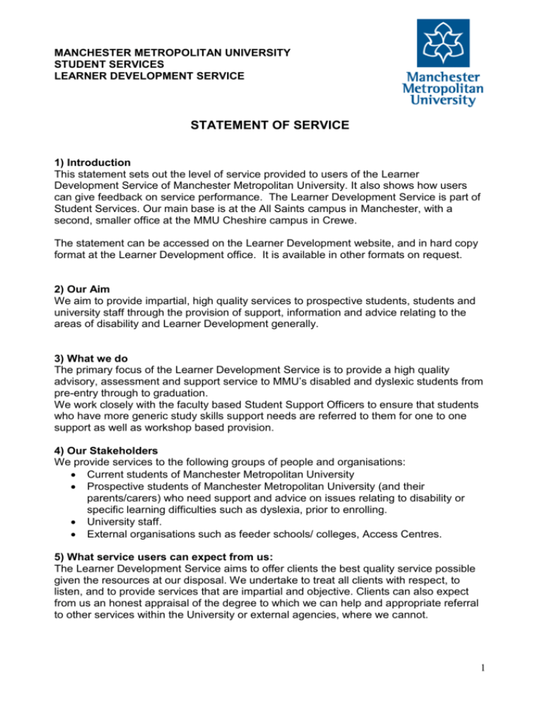 Learner Development Service Statement - Manchester Met University